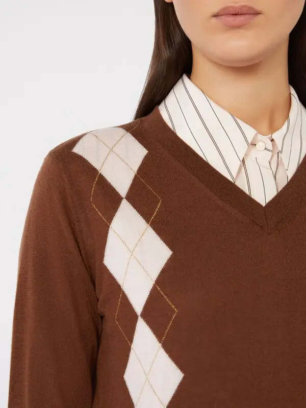 Max Mara Wool And Silk Argyle Knit Sweater - Chocolate