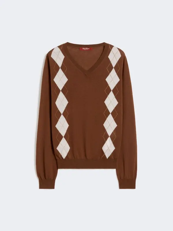 Max Mara Wool And Silk Argyle Knit Sweater - Chocolate
