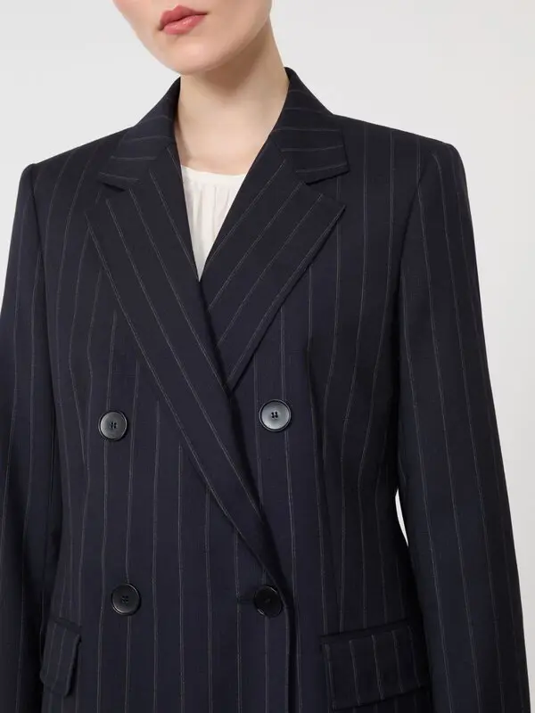 Max Mara Pinstripe Wool Double-breasted Blazer - Navy