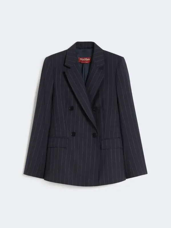 Max Mara Pinstripe Wool Double-breasted Blazer - Navy