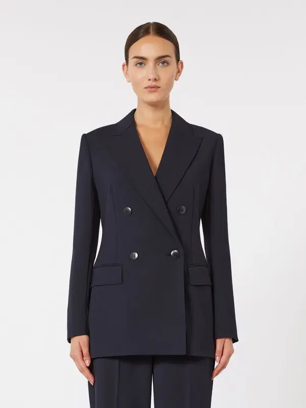 Max Mara Fitted Wool Crepe Blazer - Navy
