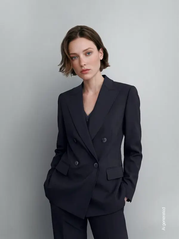 Max Mara Fitted Wool Crepe Blazer - Navy