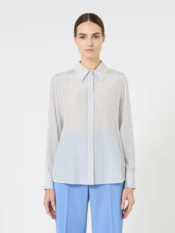 Max Mara Printed Crepe De Chine Shirt - Light Blue