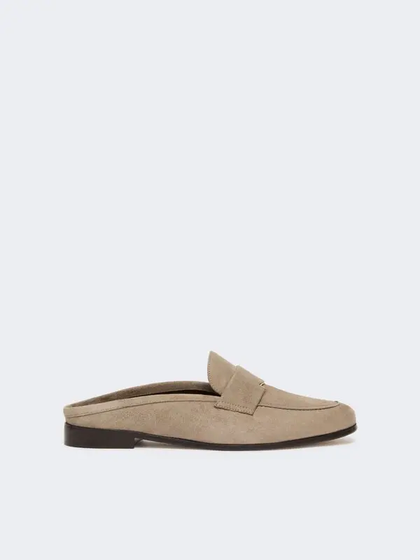 Max Mara Suede Mules With Metallic M Monogram - Mud