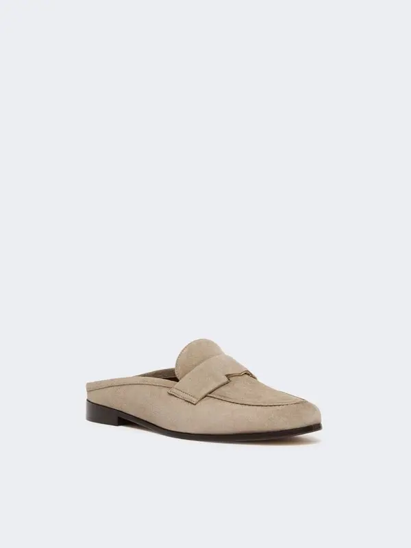 Max Mara Suede Mules With Metallic M Monogram - Mud