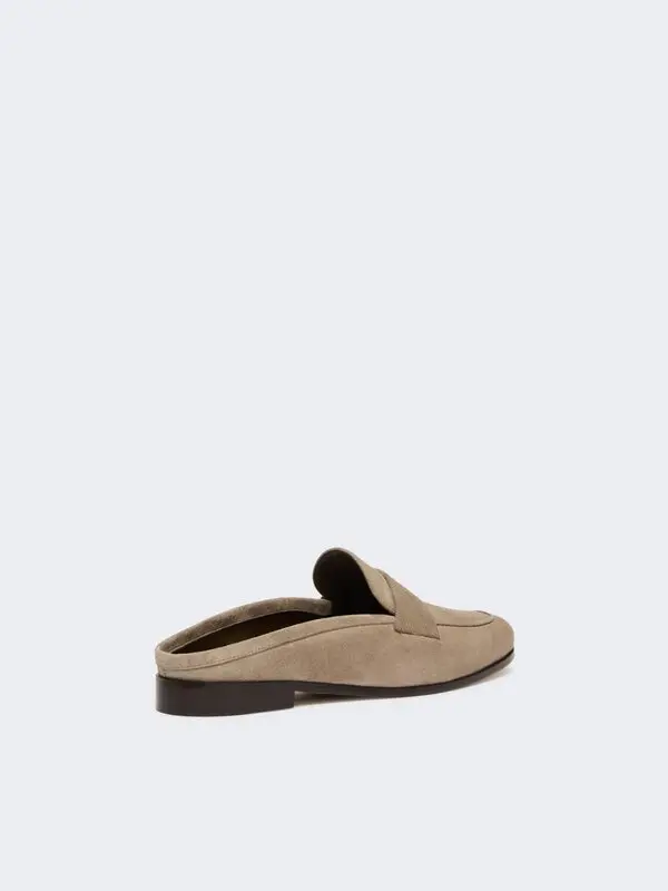 Max Mara Suede Mules With Metallic M Monogram - Mud
