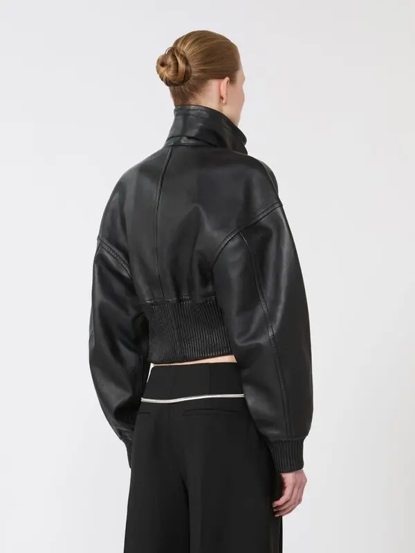 Max Mara Short Leather Bomber Jacket