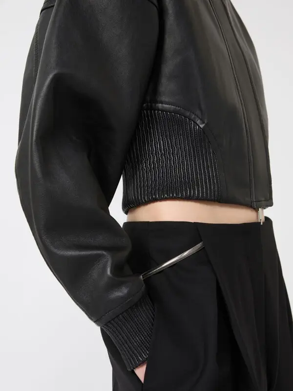 Max Mara Short Leather Bomber Jacket
