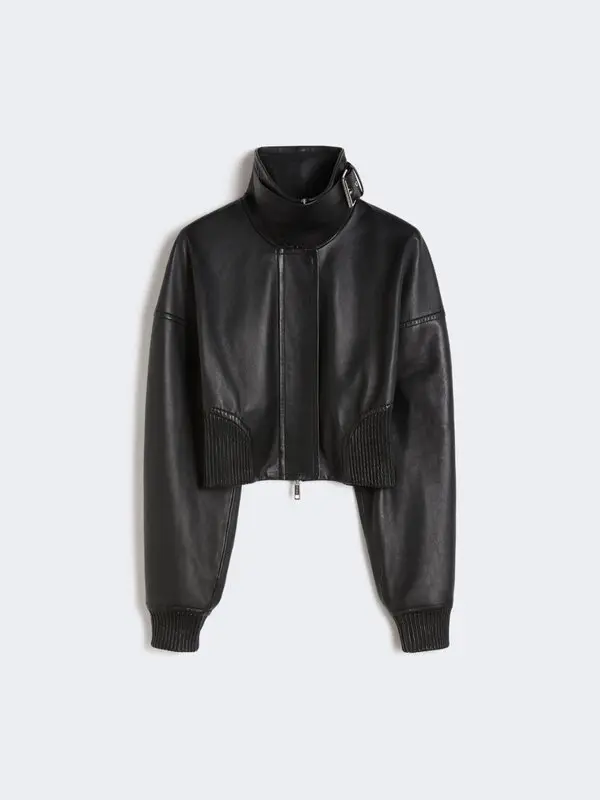 Max Mara Short Leather Bomber Jacket