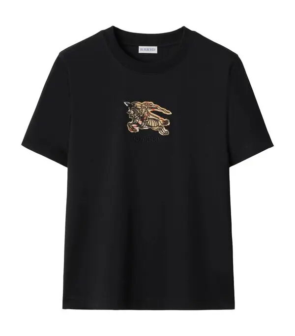 Burberry Cotton Check Equestrian Knight Design T-shirt - Black