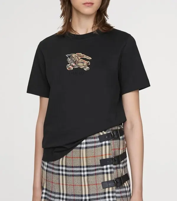 Burberry Cotton Check Equestrian Knight Design T-shirt - Black