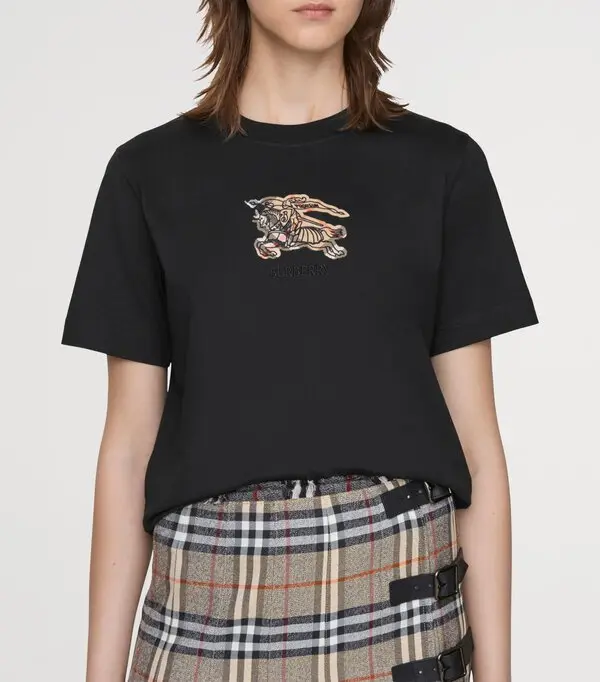 Burberry Cotton Check Equestrian Knight Design T-shirt - Black