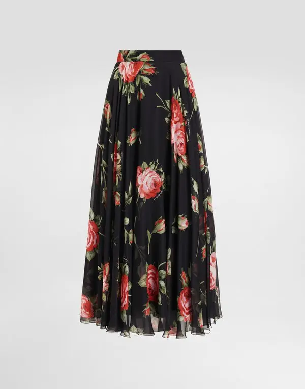 Dolce & Gabbana Rose Bouquet-print Chiffon Circle Skirt - Multicolor