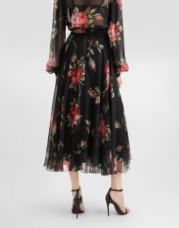 Dolce & Gabbana Rose Bouquet-print Chiffon Circle Skirt - Multicolor