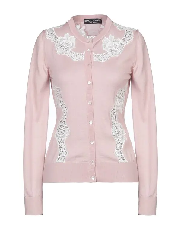 Dolce & Gabbana Cashmere, Silk, Cotton, And Polyamide Cardigan With Lace - Pink