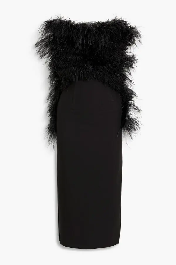 Sportmax Armida Strapless Feather-embellished Crepe Midi Dress - Black