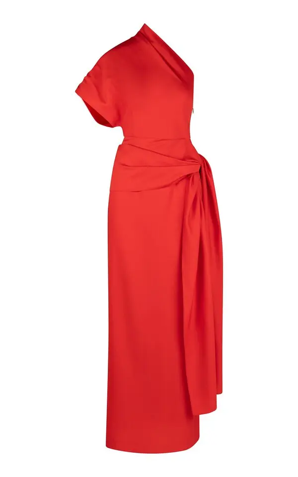 HEIRLOME Helena One-shoulder Draped Silk Maxi Dress - Red