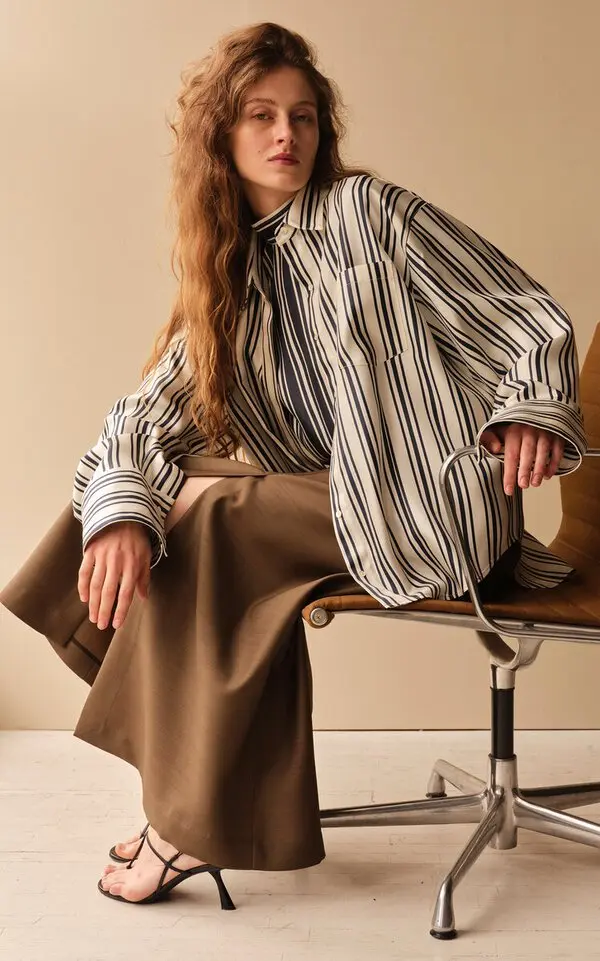 HEIRLOME Cora D Silk Mock Neck Top - Stripe