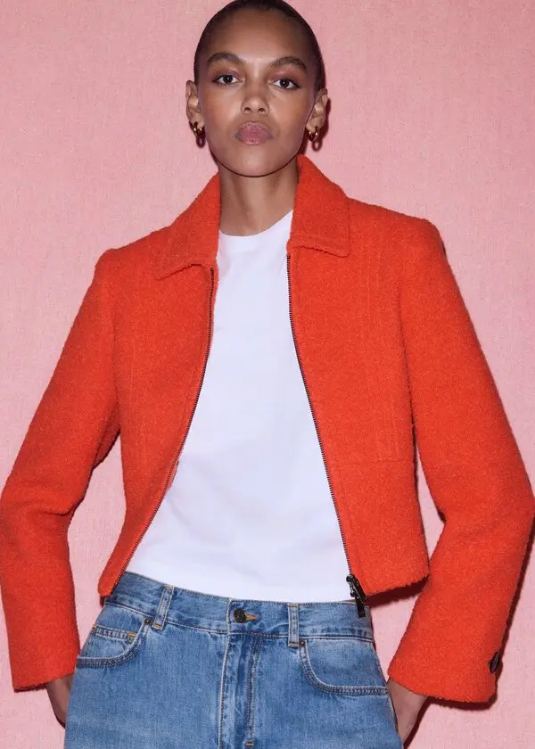 ME+EM Cropped Boucle Jacket - Vivid Orange