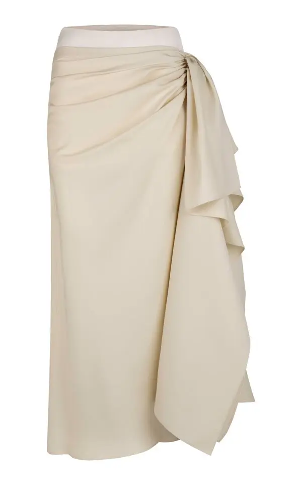 HEIRLOME Liliana Ruched Draped Silk Maxi Skirt - Ivory
