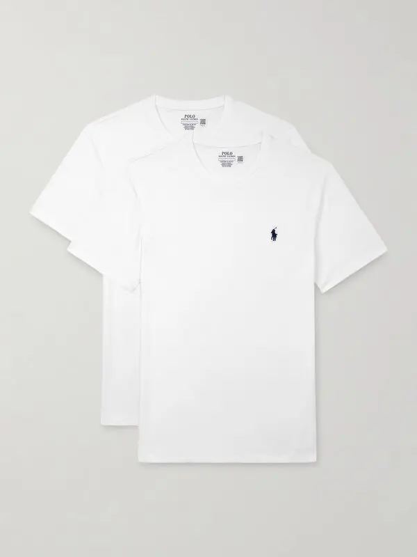 Polo Ralph Lauren Set Of Two Slim-fit Logo-embroidered Cotton-jersey T-shirts - White