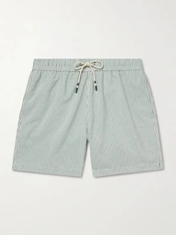 Hartford Slim-fit Striped Seersucker Swim Short - Green