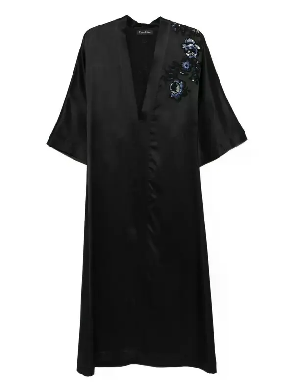 Carine Gilson V-neck Embroidered Night Gown - Black