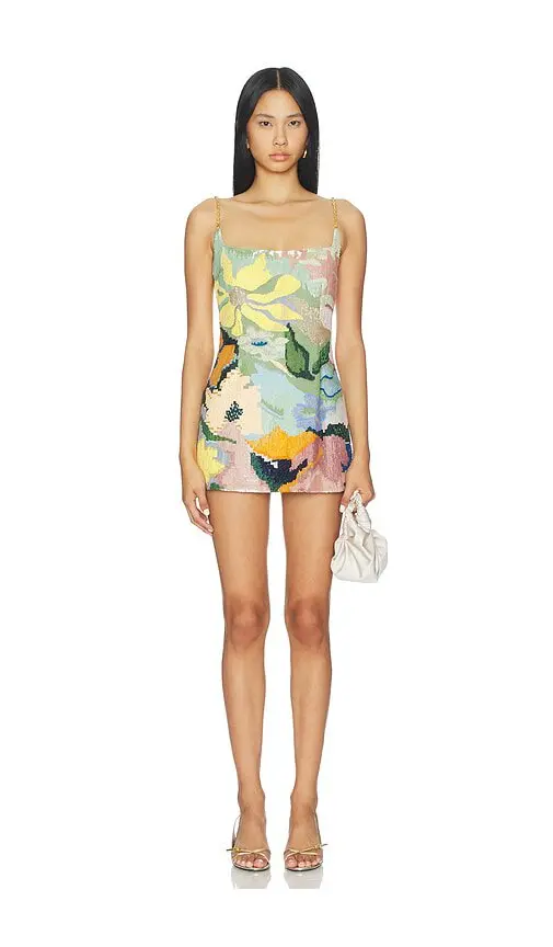 LA FUORI Floral Jacquard Embroidered Mini Dress
