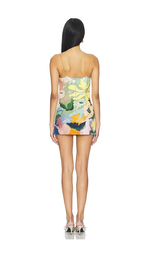 LA FUORI Floral Jacquard Embroidered Mini Dress