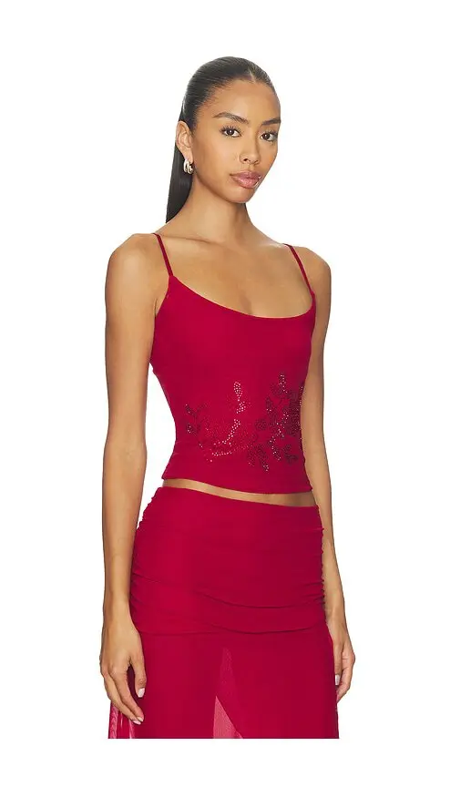 TIGER MIST Octavia Embellished Mesh Top - Red