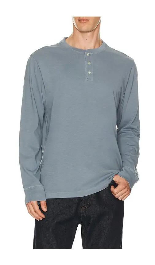 FAIR HARBOR Saltaire Long Sleeve Henley In Blue - Martime
