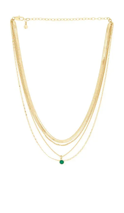 Ettika Layered Necklace With Jade Crystal Pendant - Emerald Crystal & Gold
