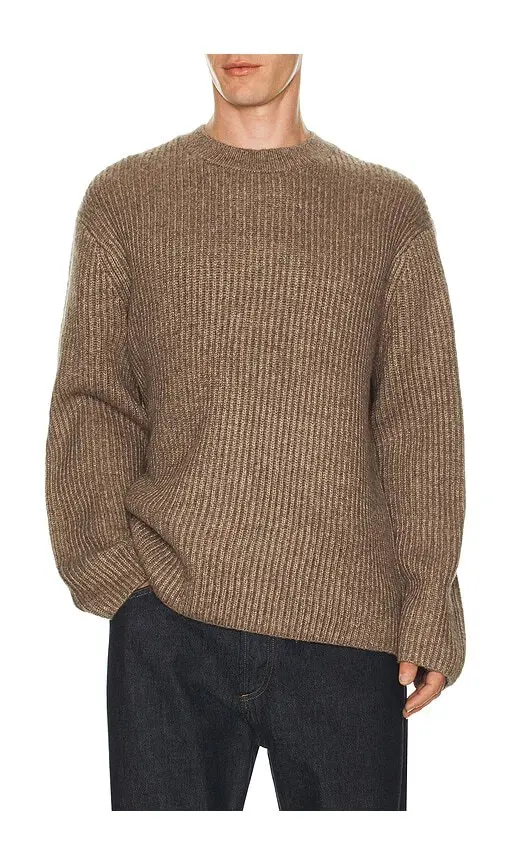 Theory Wool Cotton Long Sleeve Crew Neck Sweater - Feather Melange