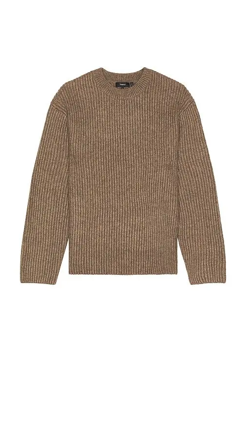 Theory Wool Cotton Long Sleeve Crew Neck Sweater - Feather Melange