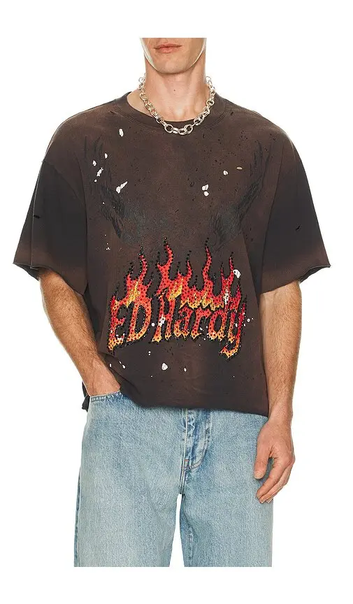 Ed Hardy By Appointment Only Eagle Flame Cropped Boxy Tee In Grey