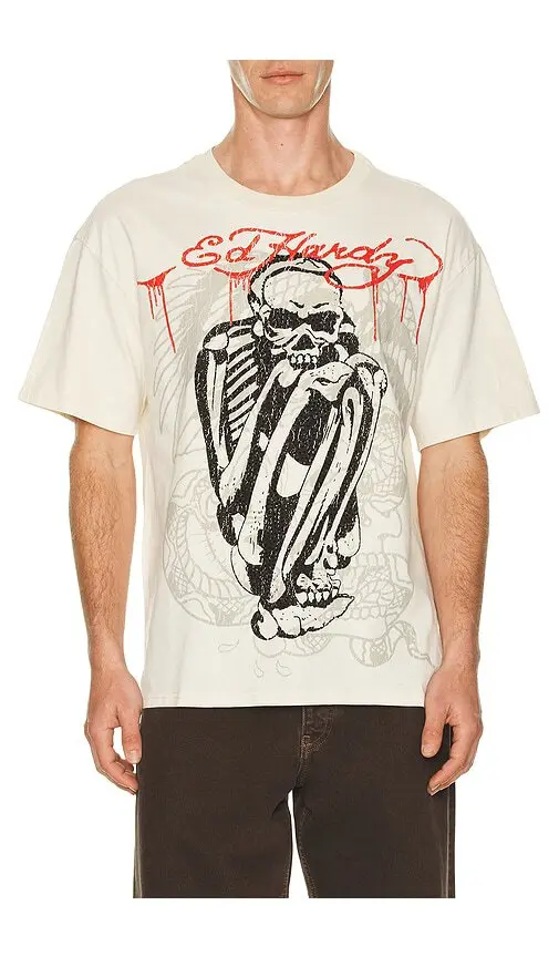 Ed Hardy Skele Rhinestone Boxy Tee In White