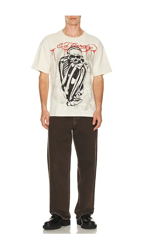 Ed Hardy Skele Rhinestone Boxy Tee In White