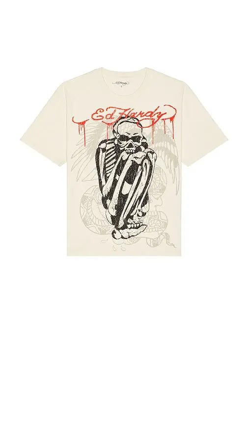 Ed Hardy Skele Rhinestone Boxy Tee In White