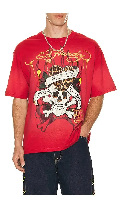 Ed Hardy Skull Boxy Tee In Red