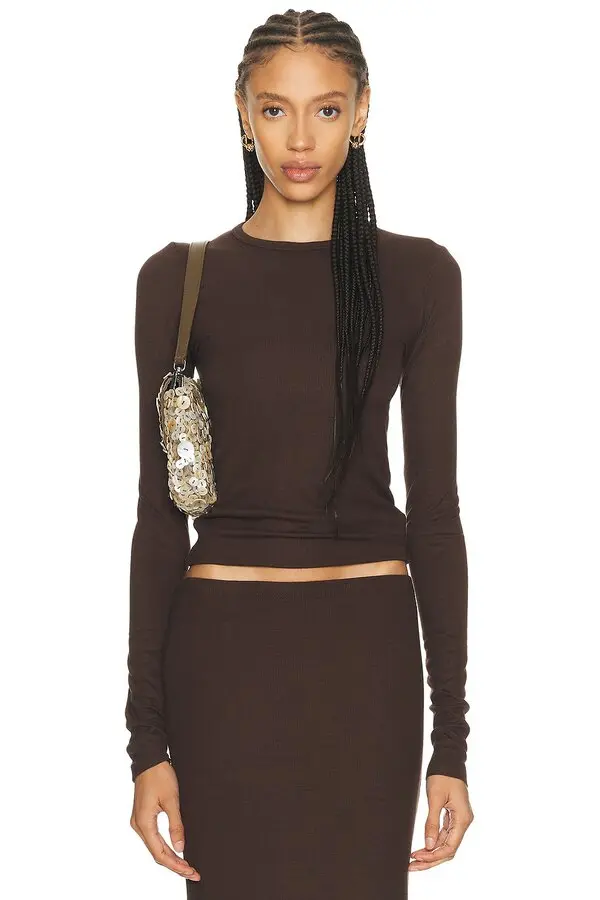 Eterne Long Sleeve Fitted Top - Espresso