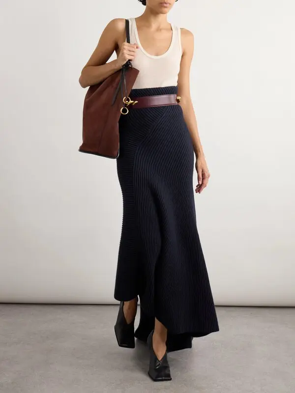 Alaïa Asymmetric Ribbed Wool And Cashmere-blend Skirt