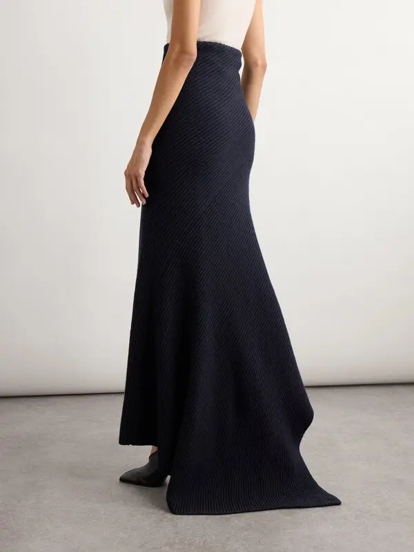 Alaïa Asymmetric Ribbed Wool And Cashmere-blend Skirt