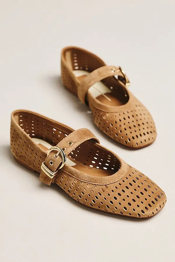 Dolce Vita Mikel Perforated Mary Jane Flats - Light Brown