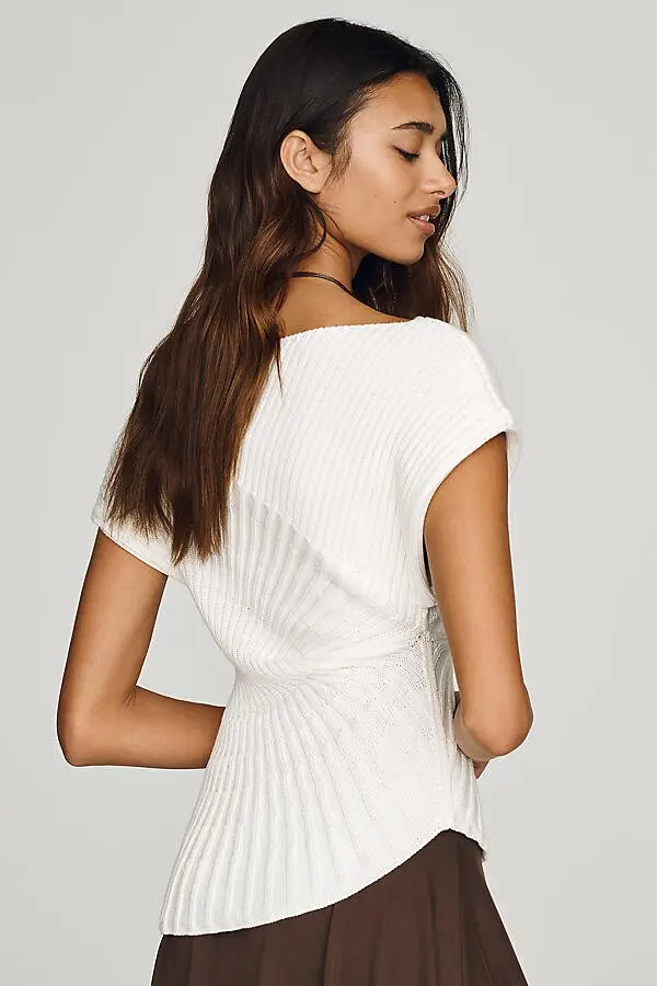 Anthropologie Asymmetric Ribbed Short-sleeve Pullover Sweater - Ivory