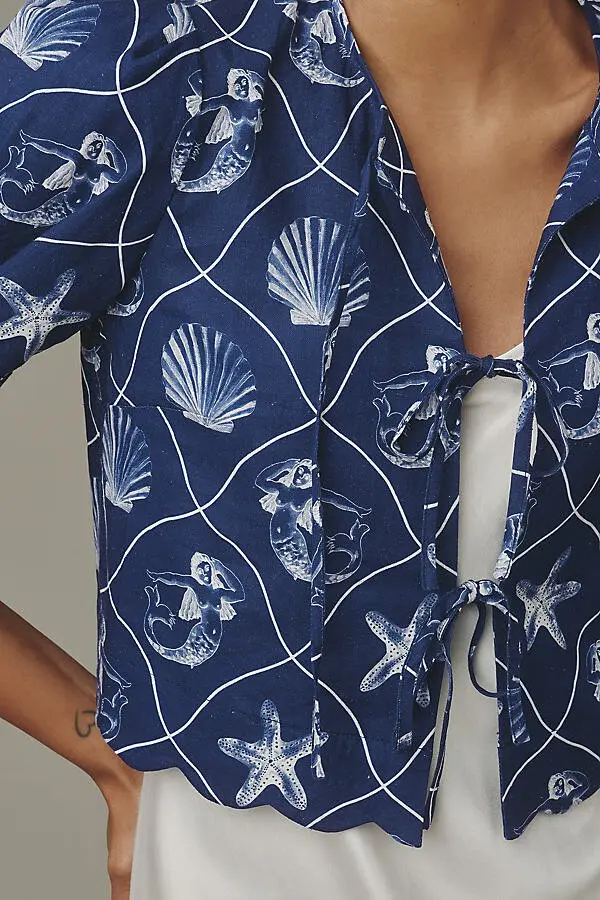 SISTER NEW YORK Tie-front Linen Blend Top
