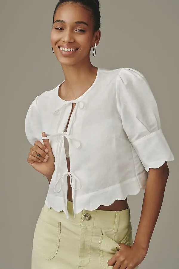SISTER NEW YORK Tie-front Linen Blend Top - White