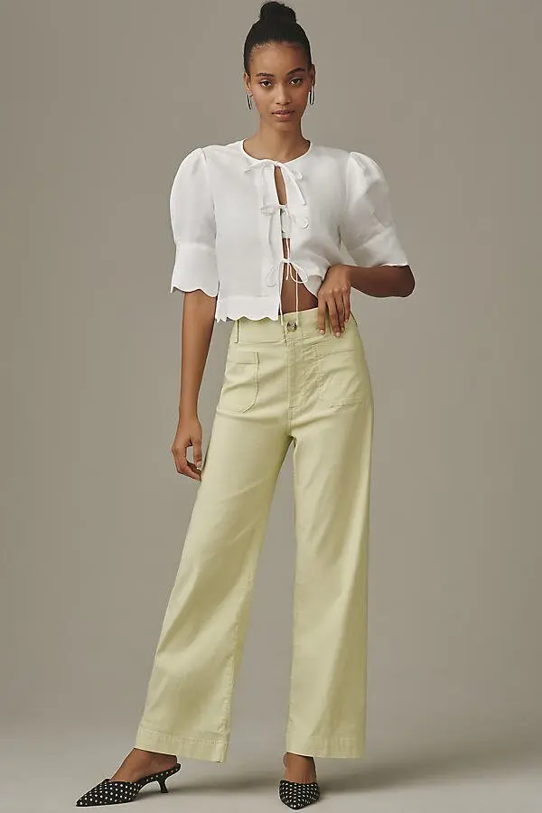 SISTER NEW YORK Tie-front Linen Blend Top - White