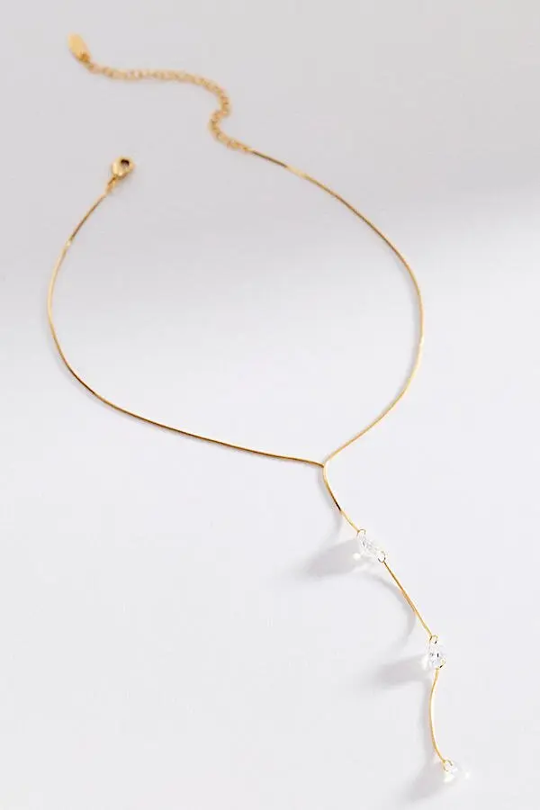 Anthropologie Delicate Crystal Y Necklace - Gold