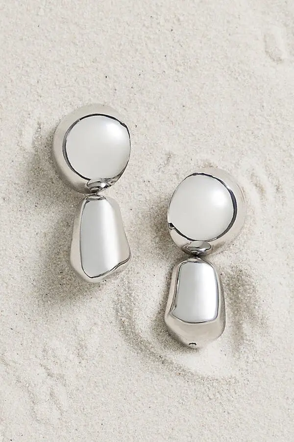 Anthropologie Geo Stack Statement Earrings - Silver