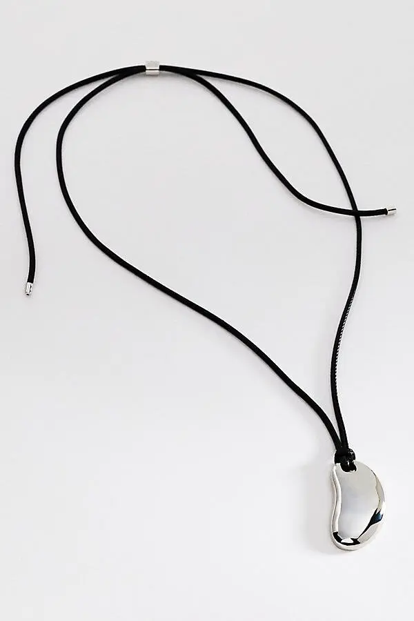 Anthropologie Bean Pendant Cord Necklace - Silver/black